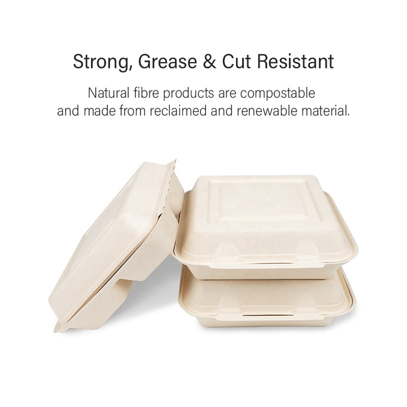 Bagasse Clamshell Lunch Box (3 sizes) / Local Stock Singapore — Packman