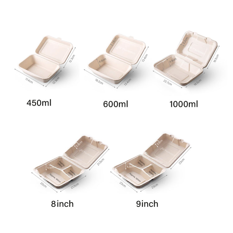 Bagasse Clamshell Lunch Box (3 sizes) / Local Stock Singapore — Packman