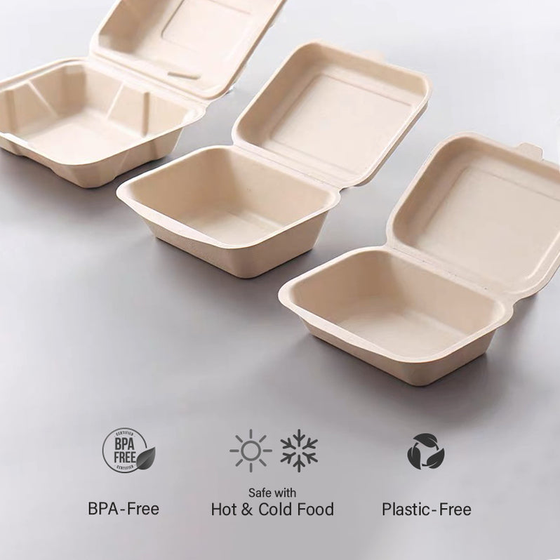 Bagasse Clamshell Lunch Box (3 sizes) / Local Stock Singapore — Packman